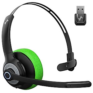 JIAMQISHI Wireless Headset with Microphone Bluetooth Headphones - V5.2 USB Dongle & Mic Mute for PC/Computer/Laptop/Call Center/Zoom/Online Class/Trucker Headset, Black (EH06U)