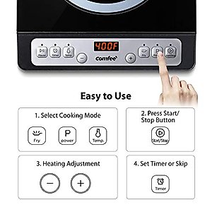 COMFEE’ 1800W Digital Electric Portable Induction Cooktop Countertop Burner, with 8 Power & Temperature Settings & 180 Mins Timer Auto Shut Off and Energy-saving
