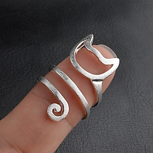 Cute Cat Ring Women Girl Wrap Finger Ring Adjustable Ring Jewelry (Silver, One Size)