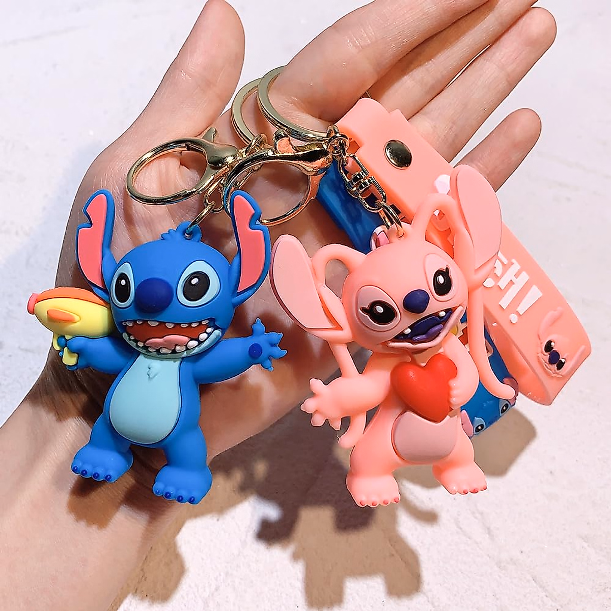 feimeng jewelry Anime Cute Stitch Silicone Keychain, PVC Pendant Key Chain Ring Holder Wristlet Accessories for Kids Gifts (Angel - Love)