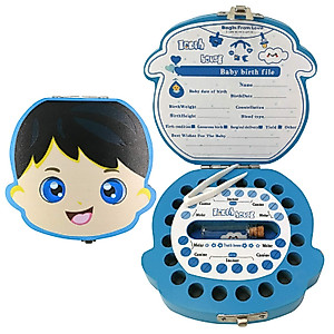 PAMBO Baby Tooth Fairy Box, First Tooth Keepsake Box for Kids - Wooden Tooth Holder & Storage Gift Box for Boys