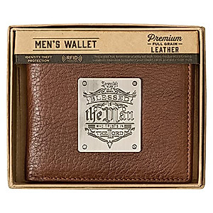 Christian Art Gifts Genuine Leather RFID Wallet for Men with Scripture Blessed Is The Man Jeremiah 17:7 Metal Emblem Multi-purpose Slots Credit Card Holders Quality Classic Brown Leather Bifold Wallet