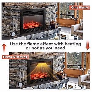 GLACER 28.5'' Electric Fireplace Insert, Recessed & Freestanding with Adjustable Flame Color Timer, Indoor Heater w/Remote Control (750W/1500W) Black…