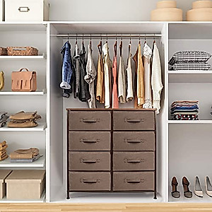 CONNOO 8 Drawer Storage Dresser Unit, Tall Vertical Storage Tower Chest, Fabric Organizer Unit for Bedroom, Living Room, Closet, Hallway, Entryway, Nursery, Wooden Top, Espresso Brown