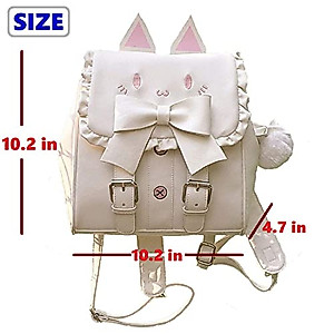 Aiyinuo Lolita Casual Backpack Kawaii Cartoon Cat Embroidery Travel Mochila Big Bowknot Sweet Daypack Schoolbag Campus Bookbag College Bag (White)