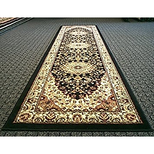 Bellagio Traditional Area Rug Runner 32 Inch X 10 Feet Black Design 401