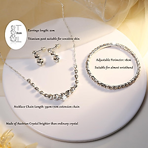 Jstyle Silver Bridal Jewelry Set Rhinestone Necklace Bracelet Dangle Earrings for Bride Bridesmaid Teardrop Pendant Crystal Wedding Prom Jewelry Accessories for Women 1