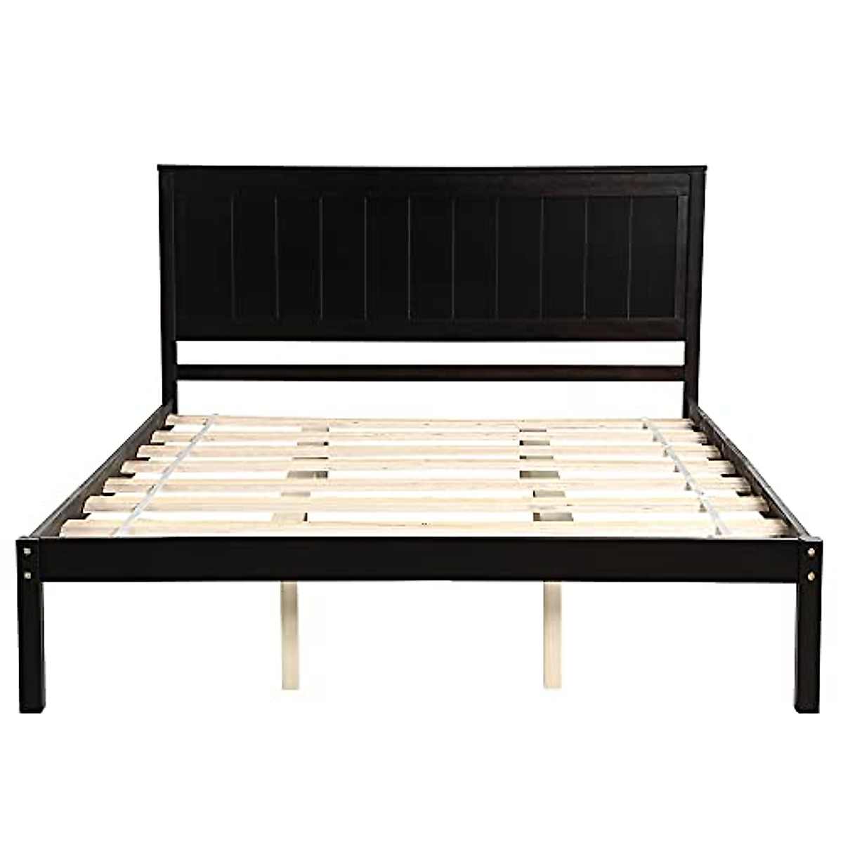 Lifeand Queen Size Platform Bed Frame with Headboard,Wood Slat Support,No Box Spring Needed,Espresso