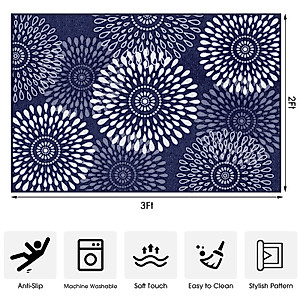 LuxStep Area Rug, 2'x3' Entryway Rug, Non-Slip Washable Hallway Runner Rug, Ultra-Thin Foldable Indoor Carpet for Kitchen Bedroom Bathroom, Blue