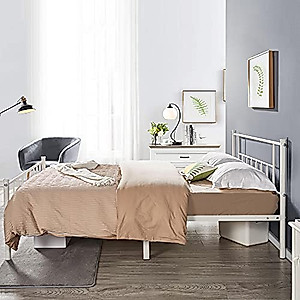 Yaheetech 13 inch Queen Size Metal Bed Frame with Headboard and Footboard Platform Bed Frame with Storage No Box Spring Needed Mattress Foundation for Adults White