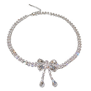 Jemant Bow Choker Necklace For Women Silver Cute Dainty Aesthetic Bling Tennis Cubic Zirconia Chunky Bowknot Pendant Necklace Chain Adjustable Jewelry For Bride Bridal (Choker)