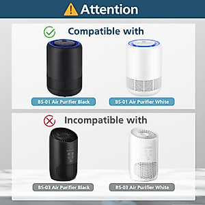 BS-01 True HEPA H13 Replacement Filter Compatible with Slevoo BS-01 Air Purifier, 3-in-1 HEPA Filter Replacement for Slevoo Air Purifier BS-01, 2 PACK BS01 Air Filter (NOT fit for BS-03)