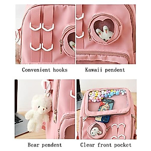 TomnuK Kawaii Backpack with Kawaii Bear Pandent (Purple)
