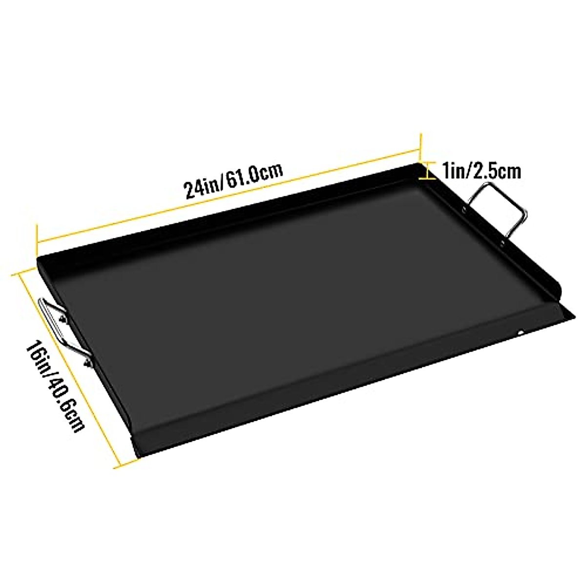 VEVOR Carbon Steel Griddle, Griddle Flat Top Plate, Griddle for BBQ Charcoal/Gas Gril with 2 Handles, Rectangular Flat Top Grill with Extra Drain Hole for Tailgating and Parties (16"x24")