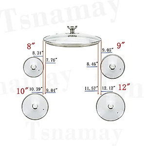 Tsnamay 10 Inch Clear Glass Pot Lid for Frying Pan Replacement Cover Can Withstand 356°F (180℃) with Stainless Steel knobs