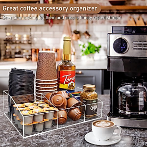 KAIDELI Acrylic Coffee Bar Station Organizer for Countertop, Office, Home Coffee K Cup Holder Holds Paper Cups, Condiments, Coffee Pods, Syrups, Creamer, Multi-Purpose Coffee Bar Accessories Organizer