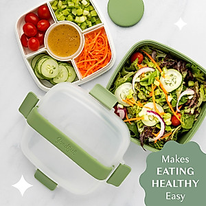 Goodful Stackable Lunch Box Container, Bento Style Food Storage with Removeable Compartments for Sandwich, Snacks, Toppings & Dressing, Leak-Proof and Made without BPA, 56-Oz, Green
