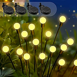 Solar Lights Outdoor Waterproof, Swaying Solar Garden Lights Firefly Lights Decorative Outdoor Lights Yard Lights, Dancing Fireflies Lights for Path Fence, Swaying When Wind Blows (4 Pack, Warm White)