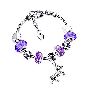 Zhanmai Unicorn Sparkly Crystal Charm Bracelet Bangle with Gift Box Set for Hers Lady