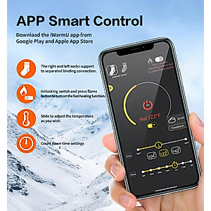 YAHAVA Electric Heated Socks for Men Women 5000mAh Rechargeable Battery Heated Socks with APP Remote Control Washable Feet Warmer Socks for Winter Hunting-Black