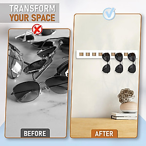 SOULE Versatile Quality Sunglasses Holder, Wall Mounted Eyeglasses Organizer with Hooks (White)