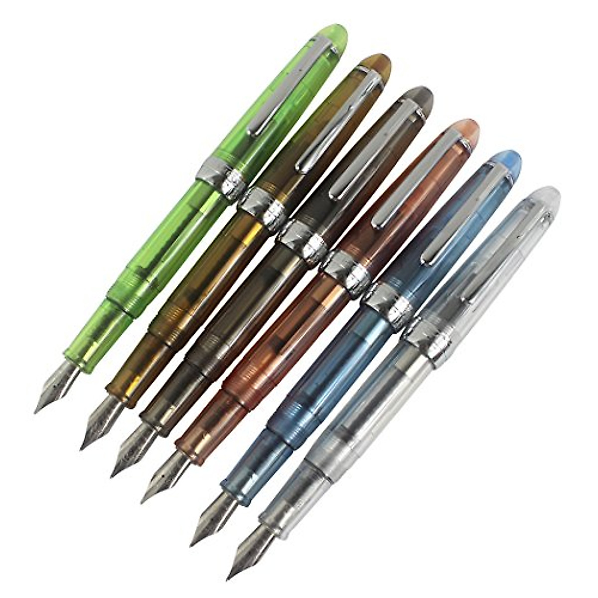 6 PCS Jinhao 992 Plastic Fountain Pen Set, Transparent, Diversity Color(Blue, Green, Grey, Brown, Orange, White)