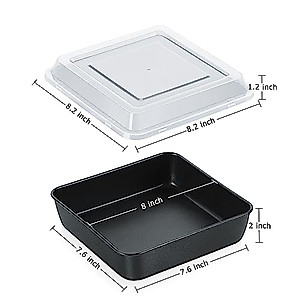 E-far 8x8 Inch Square Baking Pan with Lid Set, Nonstick Square Cake Pans Metal Bakeware for Oven Cooking Lasagna Brownies, Stainless Steel Core & Easy Release, 4 Pieces(2 Pans+2 Covers)