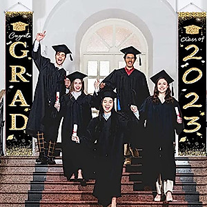 Graduation Party Decorations 2023 - Elegant Black and Gold Fabric Door Banner, Ideal Graduation Party Supply for Porch Decoration, Celebrate Your 2023 Graduation with This Beautiful Banner