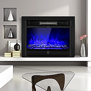 COSTWAY 28.5-Inch Electric Fireplace Inserts, 750W/1500W Wall Recessed and Freestanding Fireplace with 3 Flame Colors, 5 Brightness Settings, 8H Timer, Remote Control, Fireplace Heater for Indoor Use
