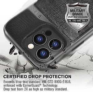 VENA vCommute Wallet Case Compatible with Apple iPhone 14 Pro (6.1"-inch), (Military Grade Drop Protection) Flip Leather Cover Card Slot Holder with Kickstand - Slate Black