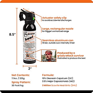UDAP Pepper Power Bear Spray Self Defense Deterrent with Griz Guard Holster for Camping, Hiking, Fishing, Powerful Blast Pattern, 30 ft Fog Barrier, 12DCH, 9.2 oz, 2 Pack
