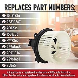 AC Heater Blower Motor with Fan - Compatible with Buick, Chevy, GMC & Saturn Vehicles - Enclave, Silverado, Silverado 3500 HD, Traverse, Acadia, Sierra - Replaces 15-81786, 22810567, 700236