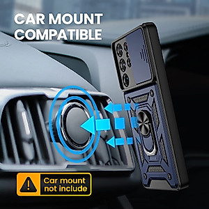 VEGO Compatible for Galaxy S21 Ultra Case with Slide Camera Cover & Kickstand, Built-in 360° Rotate Ring Stand Magnetic Cover Case for Samsung Galaxy S21 Ultra 5G 6.8 inch - Blue