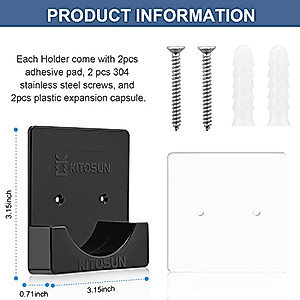 Shower Curtain Rod Holder Wall Mount – Bathroom Tension Pole Retainer Brackets with Adhesive Tape for Quick Stick on and Stainless Steel Screws for Drilling Installation 3/5” Deeper Rim (Black)