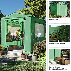 Pop Up Greenhouse - 8ft x 6ft Portable Walk in Green House with Roll-Up Zippered Doors and Mesh Windows - Gardening Supplies by Home-Complete (Green)