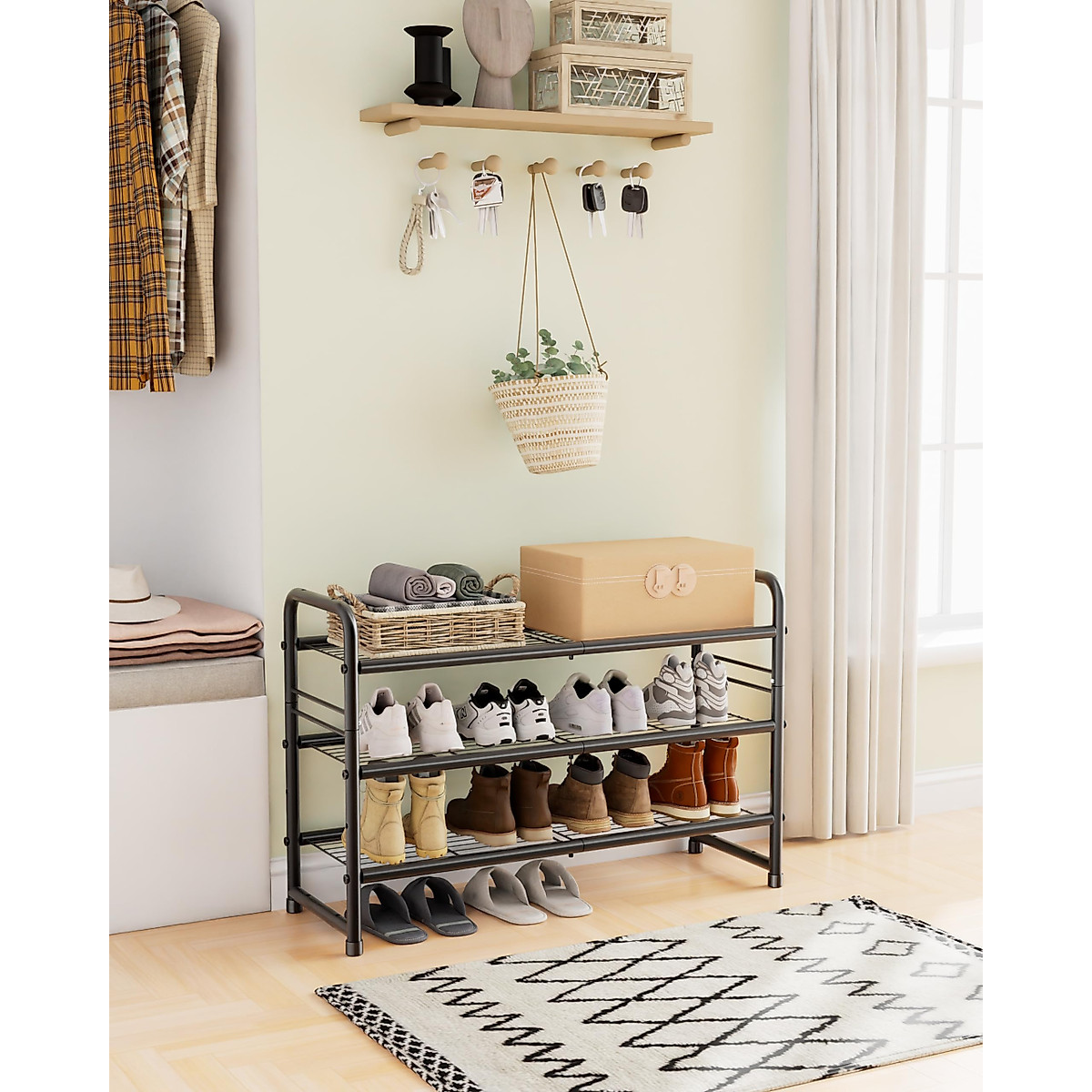 SUFAUY Shoes Rack Shelf for Closet Metal Stackable Shoe Storage Organizer, Wire Grid, 3-Tier, Black