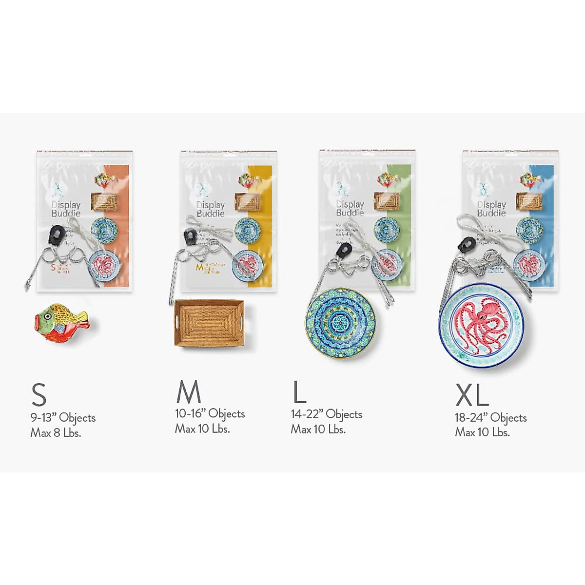 Display Buddie 3-Pak Extra-Large Adjustable Plate Hanger for Plates, Platters, Bowls & Oval, Square, Rectangular Objects up to 18"-24" Diameter and up to 10 lbs…