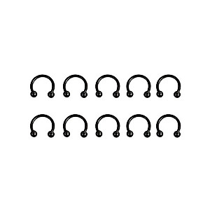 Ruifan 10PCS 16G 8mm CBR Horseshoe Circular Rings Black Titanium Anodized 316L Surgical Steel for Lip, Septum Piercing Jewelry & Cartilage 3mm Balls