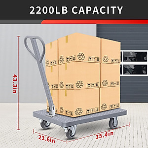 Heavy Duty Platform Truck Flat Cart,Steel Push Cart Dolly with 2200 LBS Capacity,Flatbed Cart with 360 Degree Swivel Handle,Metal Platform Cart for Material Handling (36"x24")