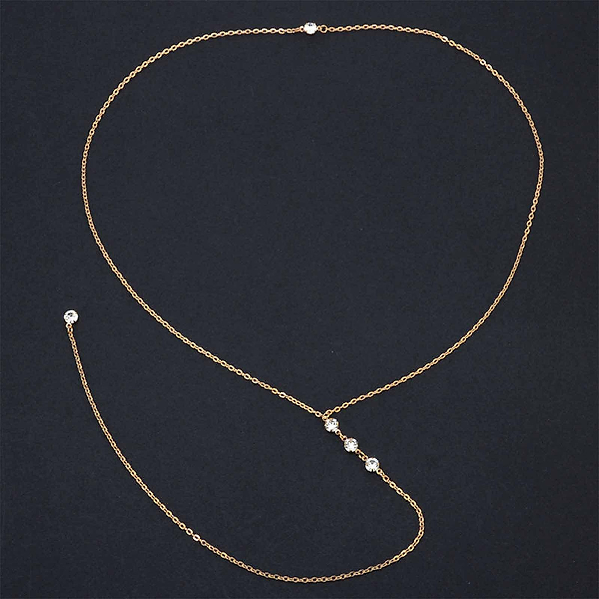 Iaceble Boho Crystal Back Necklace Long Cz Backdrop Necklace Gold Crystal Lariat Y Necklace Rhinestone Back Chain Necklace Long Cz Wedding Backdrop Chain Jewelry for Women (Style 1)