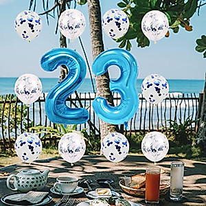 12pcs Blue Balloon Set Number 37 Balloon Kit Giant 37 Digital Foil Balloon Confetti Latex Helium Balloon Party Favors for 37th Birthday Wedding Anniversary Engagement Photo Props,37th Birthday Party
