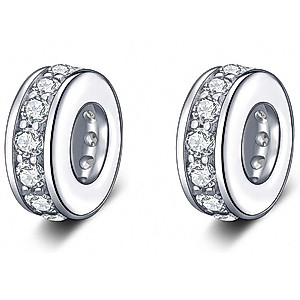 SOUKISS 925 Sterling Silver Spacer Charm Bead with Clear CZ for Charms Bracelets (2pcs Clear)