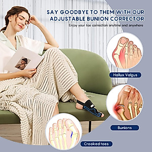 Bunion Corrector Men & Women: 2 Pcs Big Toe Straightener for Bunion Relief - Adjustable Orthopedic Hallux Valgus Corrector for Bunion Splint - Day/Night Support (Black)