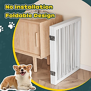 Semiocthome Wooden Dog Gates for The House 24"H Expandable Doggy Gates for Doorways 55"W Free Standing Pet Gate with 2 Support Feet for Stairs 3 Panels Dog Barriers for Home No Installation Resquired