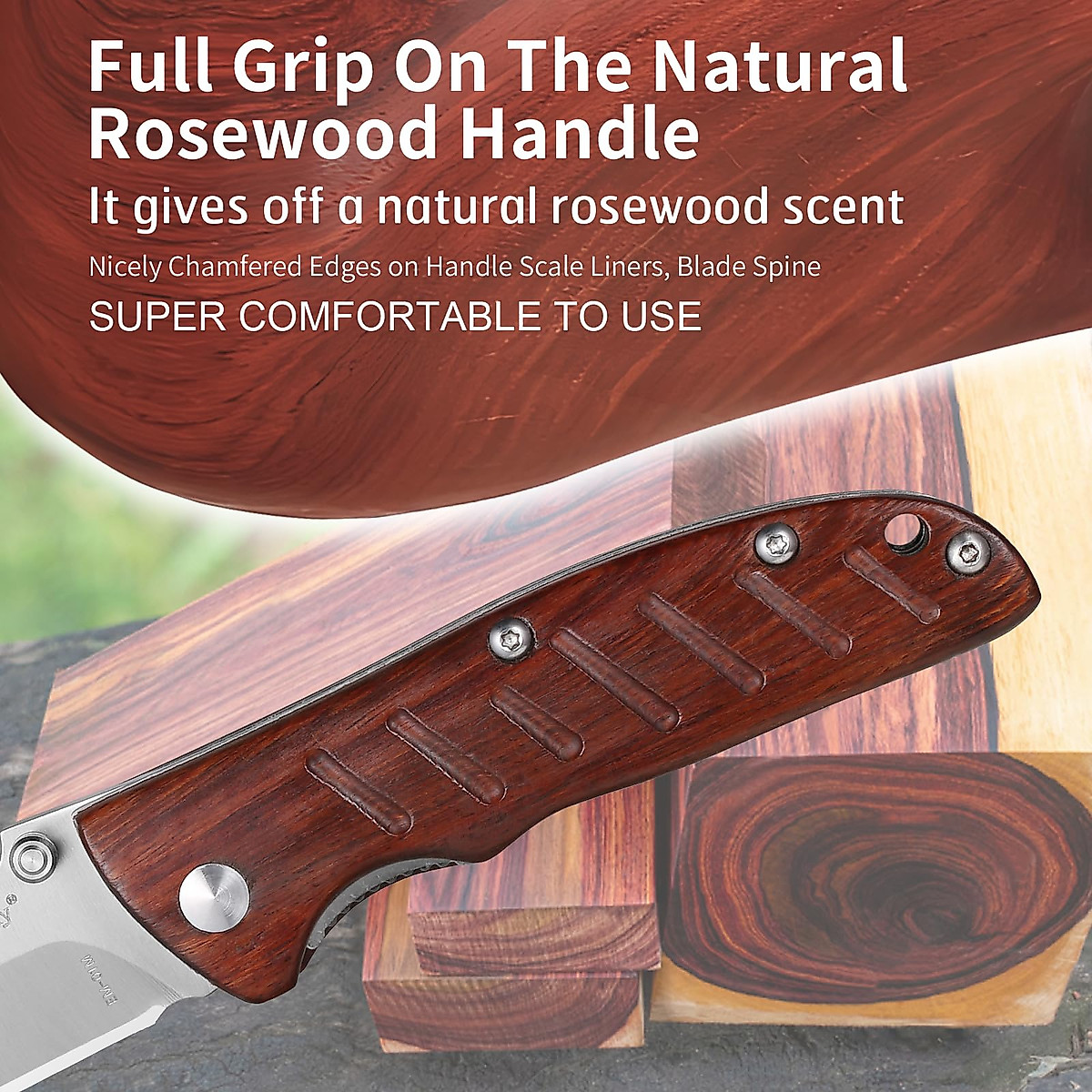 Vickay Pocket Knife for Men, Folding Knives 8Cr13MoV 2.95" Steel Blade, Wood Handle, Line Lock Knife with Clip, EDC Knife Ideal for Outdoor Camping, Fishing, Hunting, Tactical Gift (Brown)