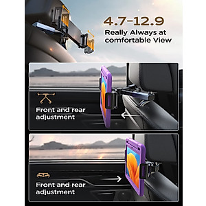 LISEN Tablet iPad Holder for Car Mount Headrest Must Have, iPad Car Holder Back Seat Travel Accessories Long Road Trip Essentials for Kids Adults Fits All 4.7-12.9" Devices & Headrest Rod