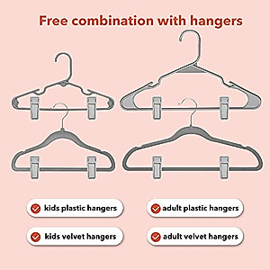 HOUSE DAY 20 Pack Plastic Finger Clips for Hangers, Grey Pants Hanger Clips, Strong Pinch Grip Clips for Use with Slim-line Clothes Hangers, Clips for Velvet Hangers