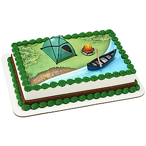 Decopac Fireside Camp DecoSet Cake Decoration Multi, Tent: 3"L x 2.6"W x 1.9"H; Canoe with Oar: 3.5"L x 1.65"W x 1.2"H; Campfire: 1.4"D x 1.2"H
