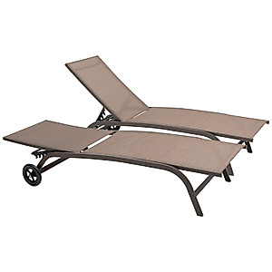 VredHom 2 PCS Outdoor Chaise Lounge Chair, Aluminum Reclining Adjustable Patio Lounge Chairs w/6-Position Backrest Adjustment, Wheels