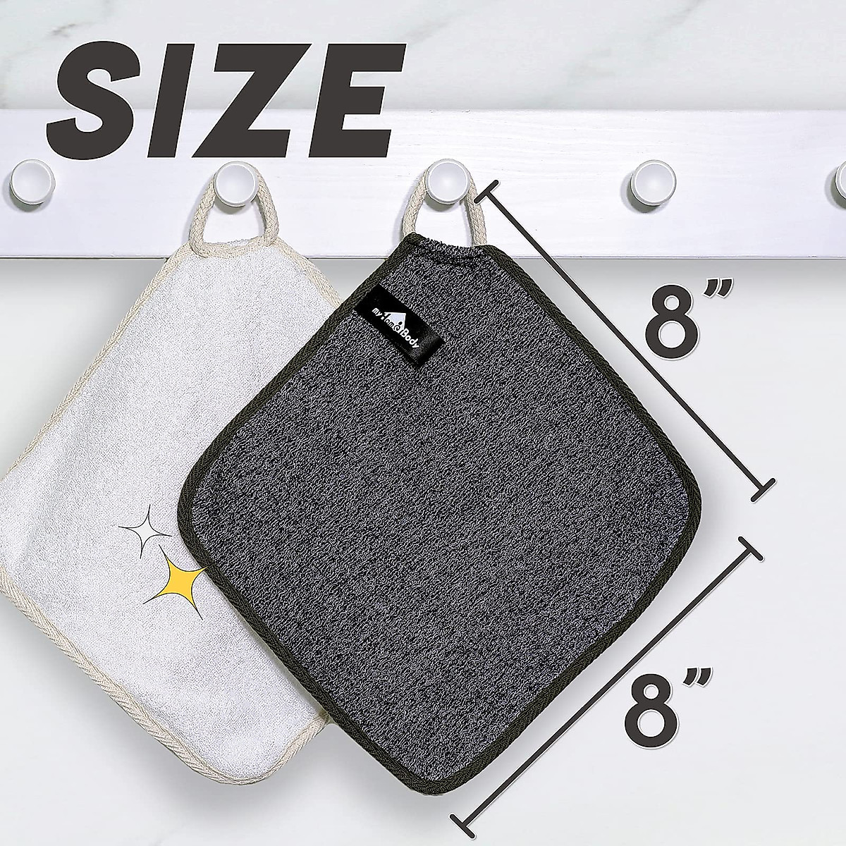 myHomeBody Dual-Textured Exfoliating Washcloth with Soft and Scrubbing Side, Body Exfoliation Luffa Wash Clothes for Bath, Shower, Durable 3 Layer Construction, Gray, 3 Pack